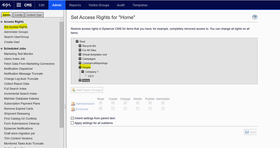EPiServer creation and management of non-common content types - CDIS